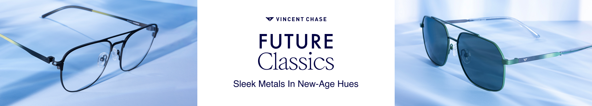 Timeless metallic eyewear in new age colors.